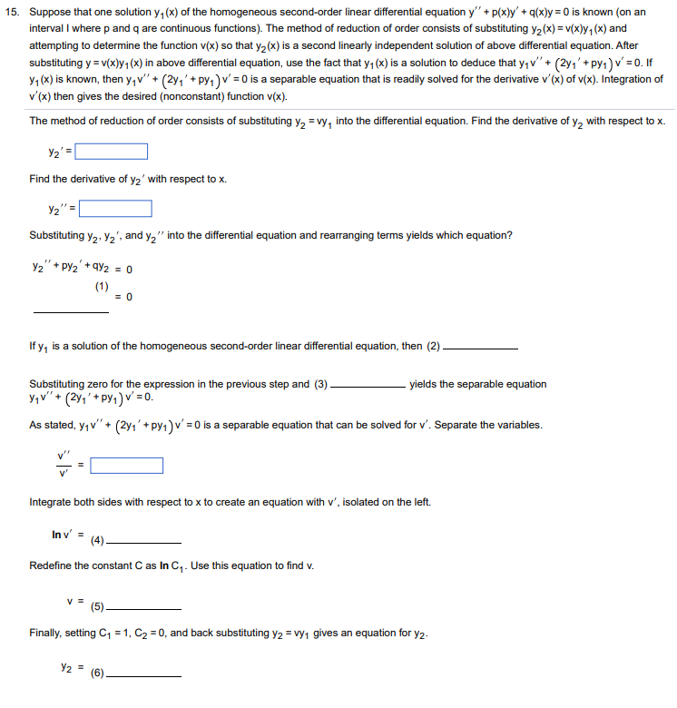 Solved Suppose that one solution y1(x) of the homogeneous | Chegg.com