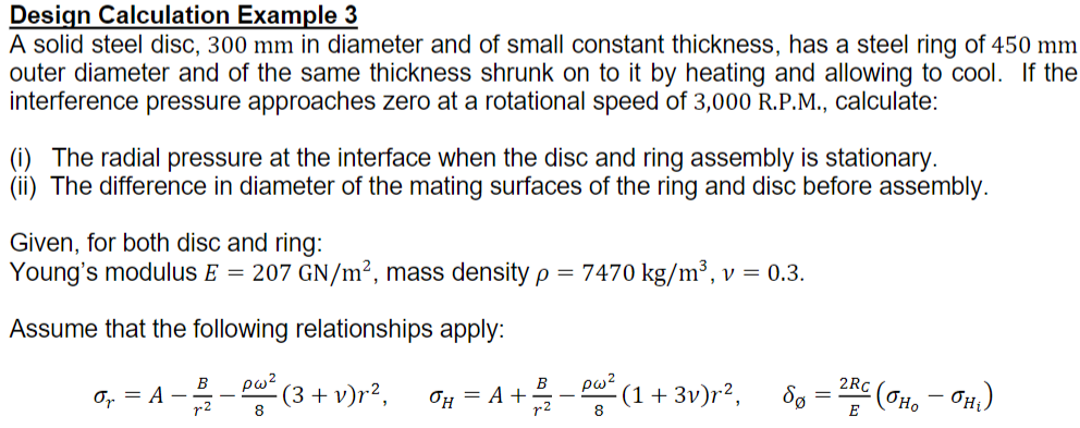 Solved Design Calculation Example 3A solid steel disc, 300mm | Chegg.com