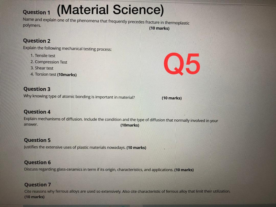 Solved (Material Science) Question 1 Name and explain one of | Chegg.com