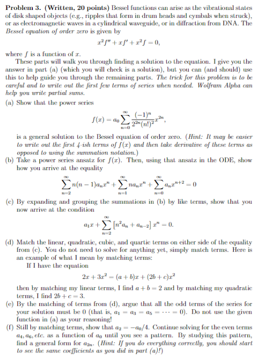Problem 3. (Written, 20 points) Bessel functions can | Chegg.com