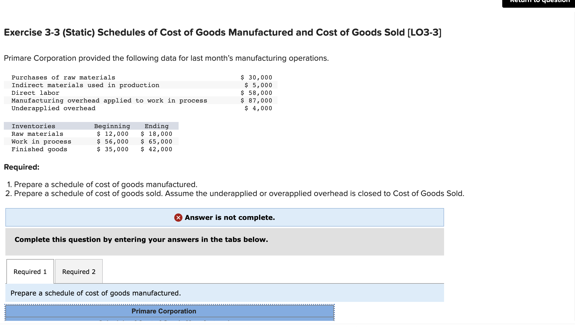 Solved Exercise 3-3 (Static) Schedules of Cost of Goods | Chegg.com