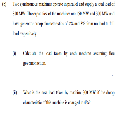 Solved (b) Two synchronous machines operate in parallel and | Chegg.com