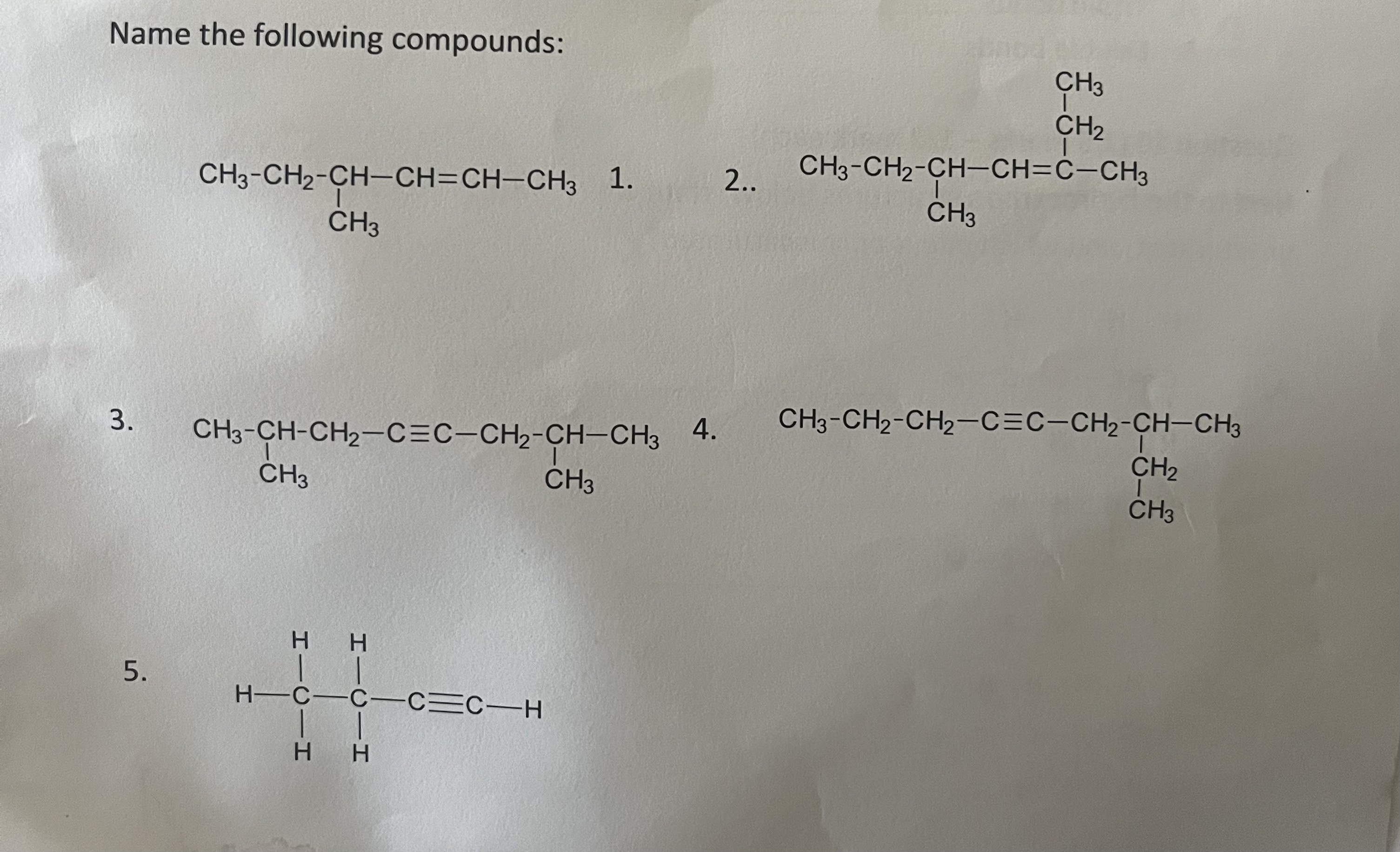 Solved Name the following compounds: 1. 2. 3. 4. 5. | Chegg.com