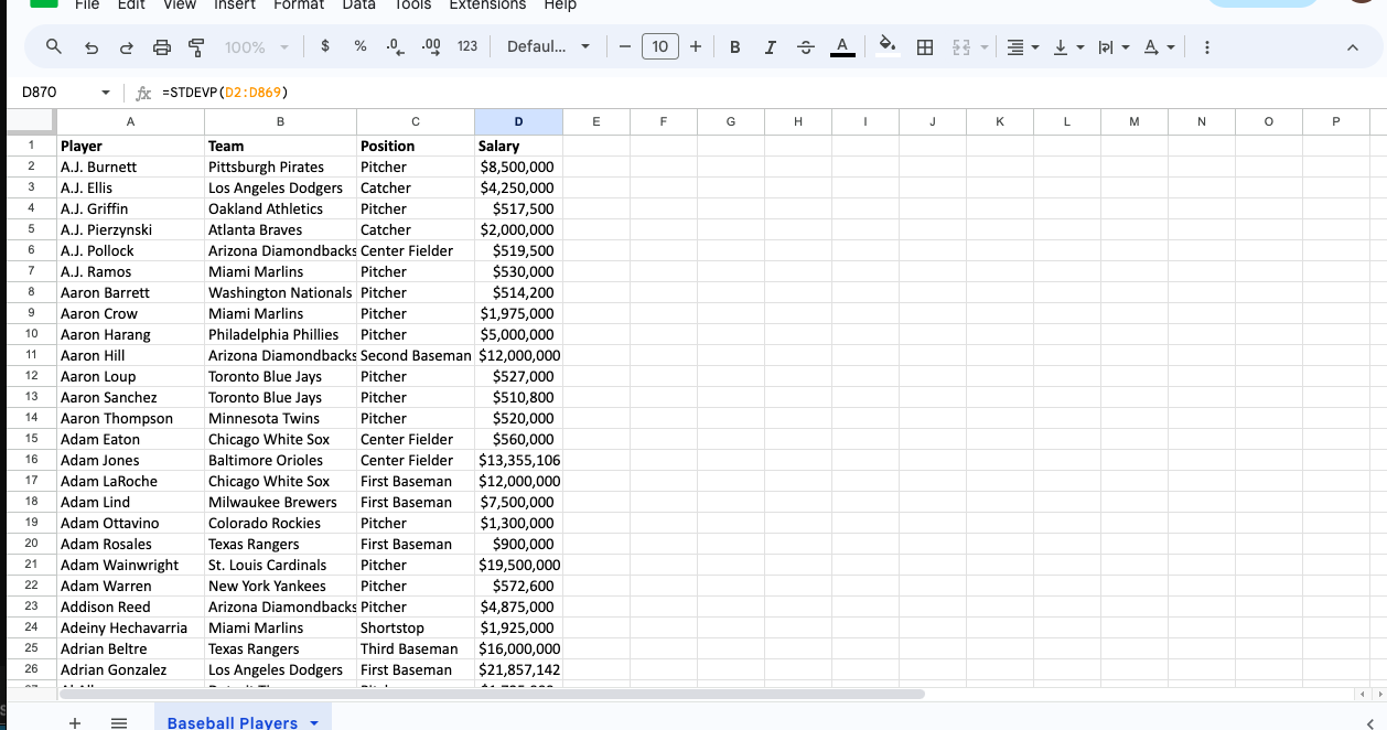 Solved The file Baseball Players_2015.xlsx, sheet named | Chegg.com