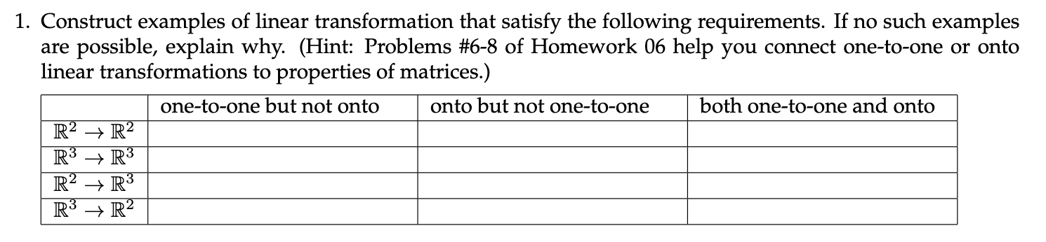 Solved 1. Construct examples of linear transformation that | Chegg.com