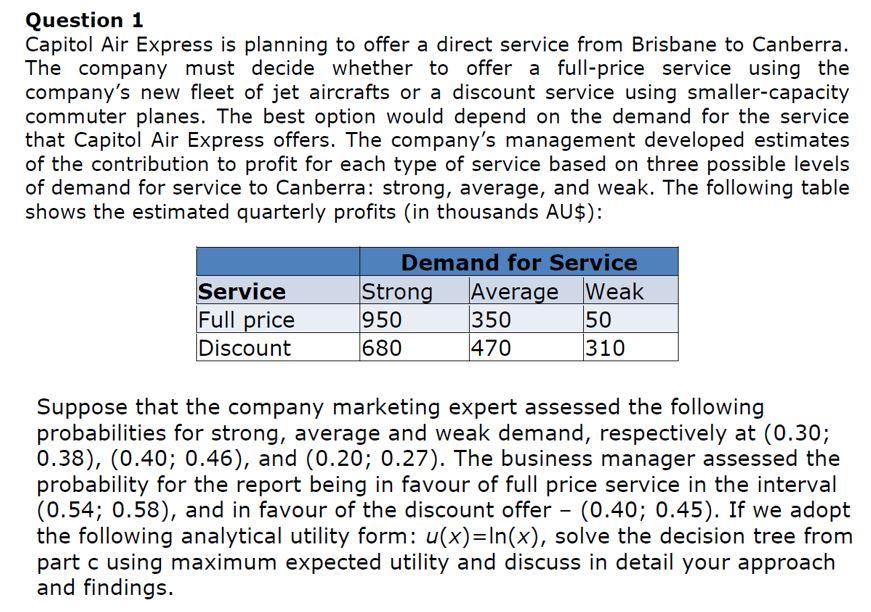 Question 1 Capitol Air Express is planning to offer a | Chegg.com