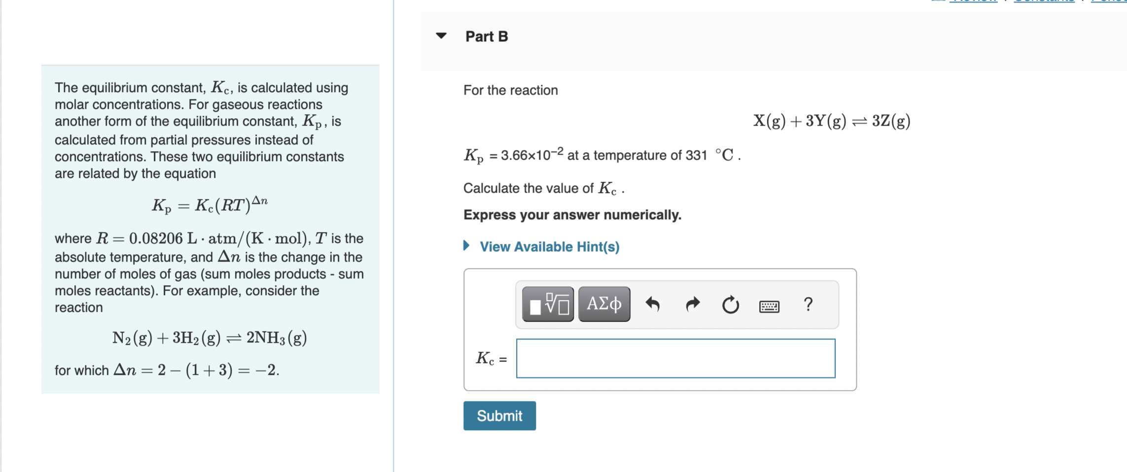 Solved The equilibrium constant, Kc, is calculated using For | Chegg.com