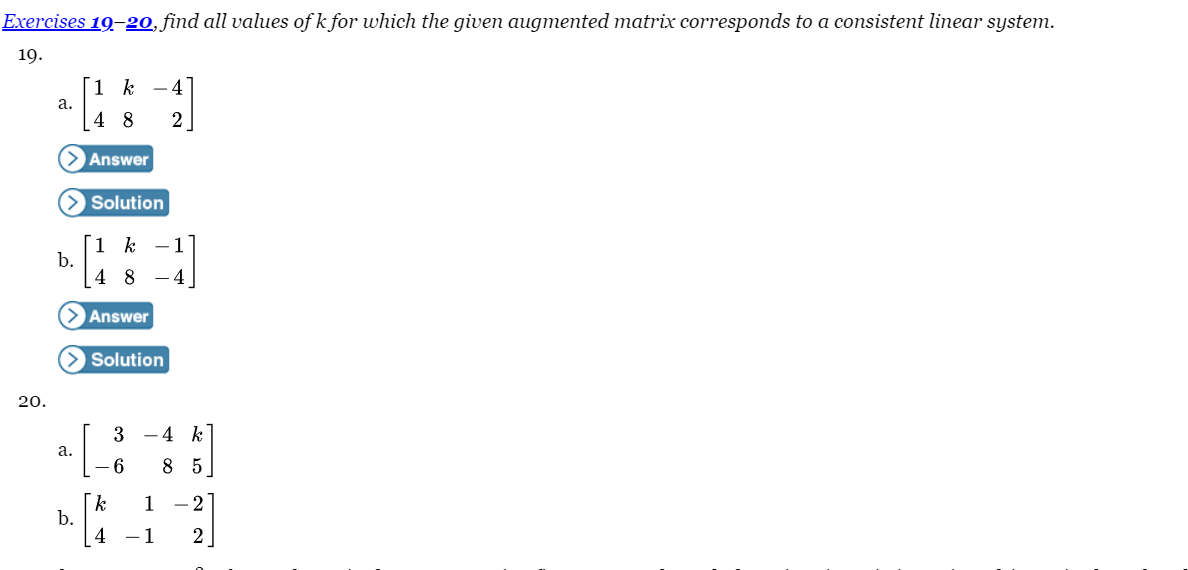 Solved Exercises 19-20, find all values of k for which the | Chegg.com