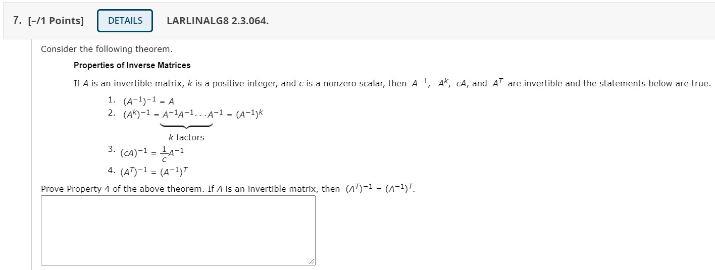 Solved 7. [-/1 Points] DETAILS LARLINALG8 2.3.064. Consider | Chegg.com