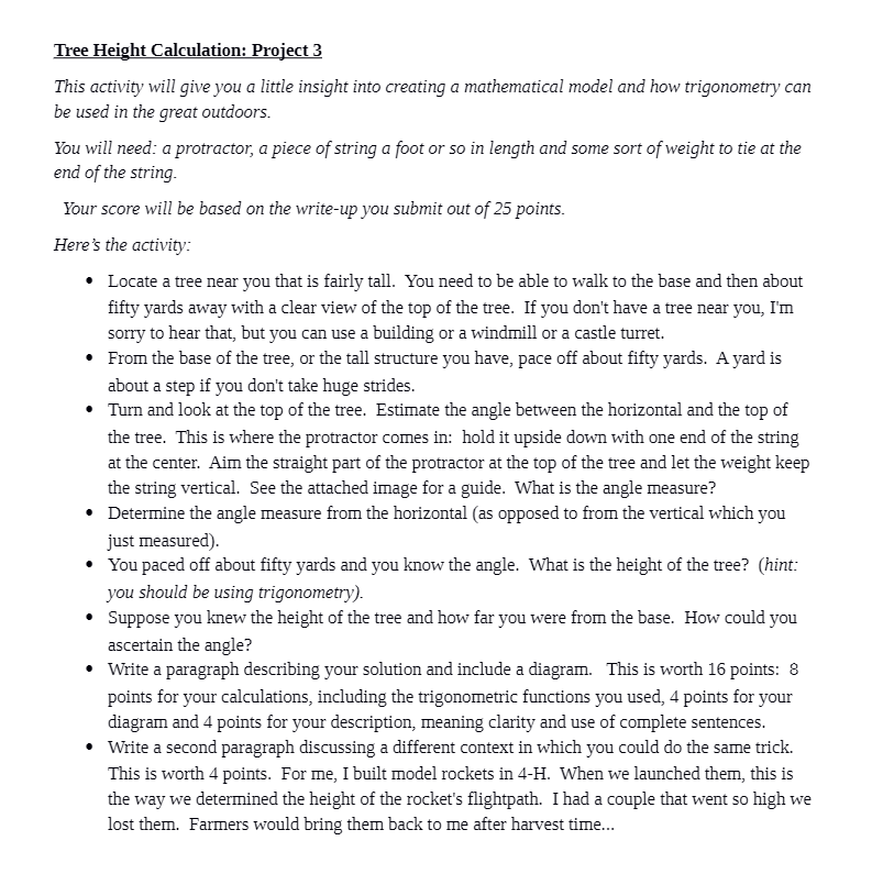Solved Tree Height Calculation: Project 3 This activity will | Chegg.com
