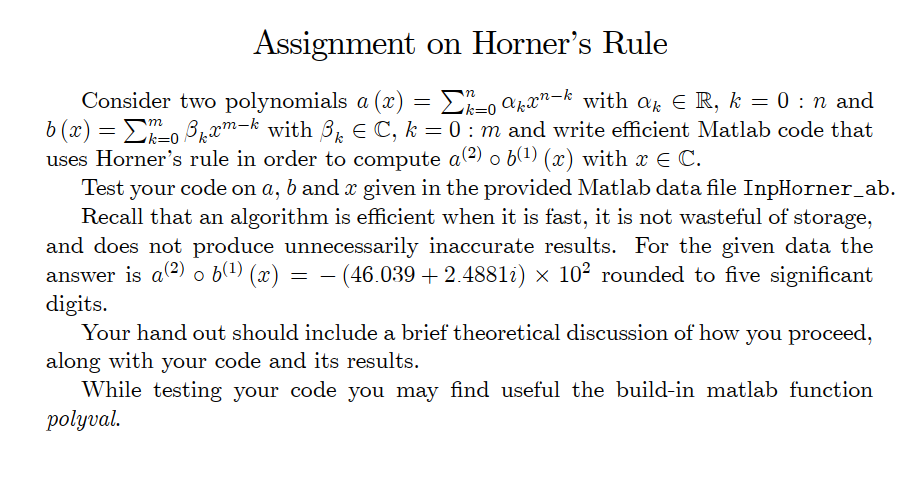 Assignment on Horner's Rule Consider two polynomials | Chegg.com