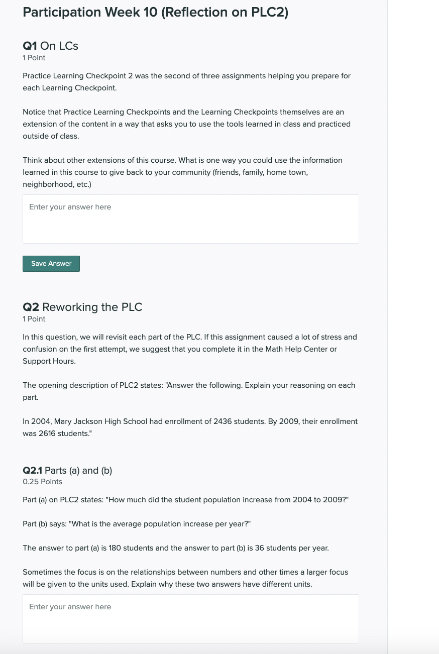 Solved Participation Week 10 (Reflection on PLC2) Q1 On LCs | Chegg.com