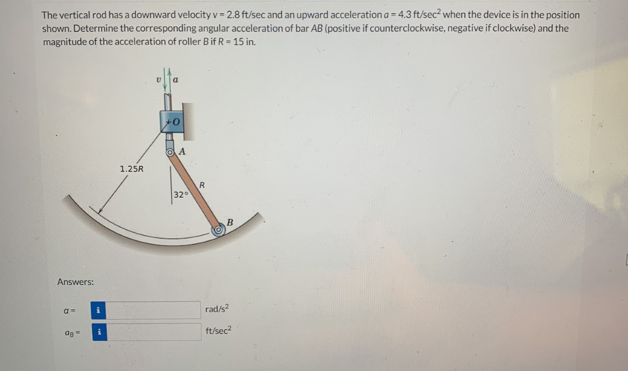Solved The vertical rod has a downward velocity v= 2.8 | Chegg.com
