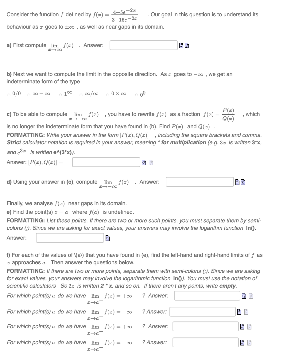 Solved Consider the function f defined by f(x) = 4+5e – 2x | Chegg.com