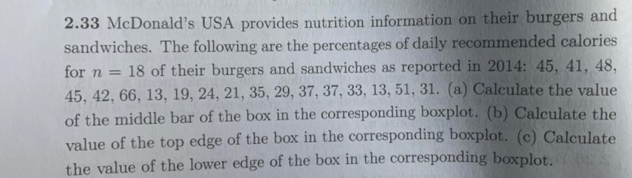 Solved 2.33 McDonald's USA provides nutrition information on | Chegg.com
