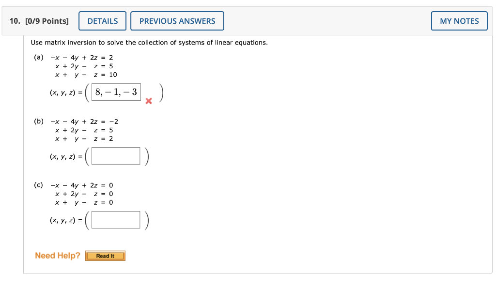 Solved Use matrix inversion to solve the collection of | Chegg.com