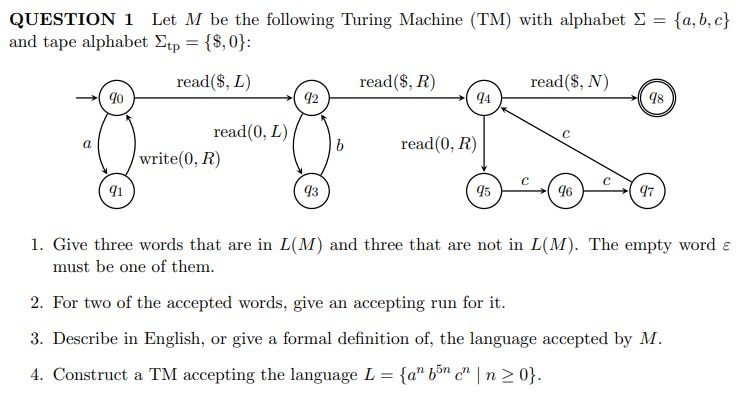 Solved QUESTION 1 Let M be the following Turing Machine (TM) | Chegg.com