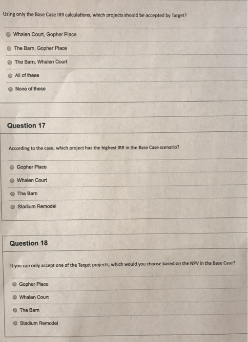 Using only the Base Case IRR calculations, which | Chegg.com