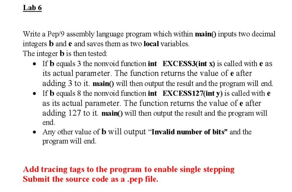 Solved Lab 6 Write a Pep/9 assembly language program which | Chegg.com