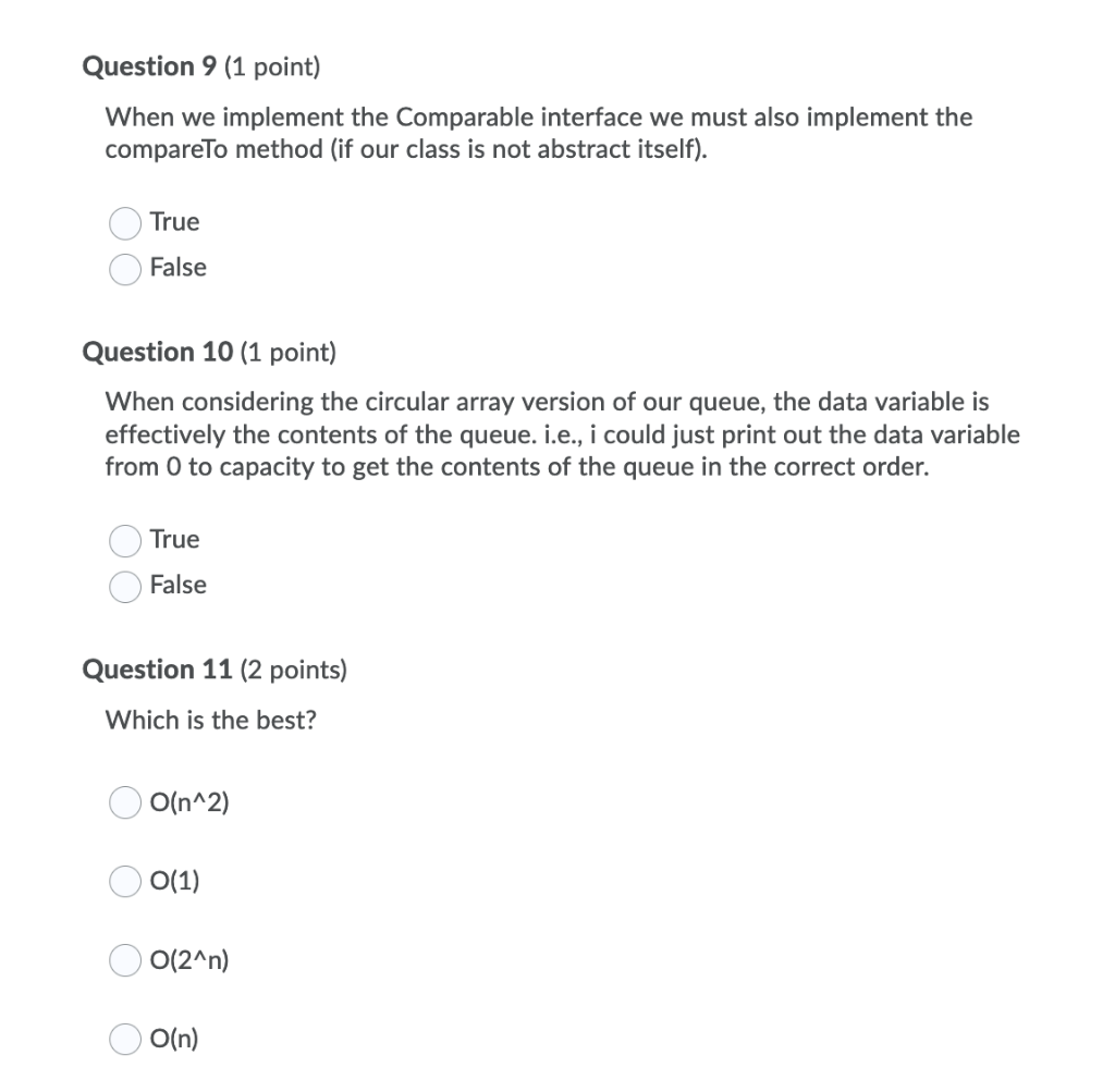 Solved Question 9 (1 point) When we implement the Comparable | Chegg.com