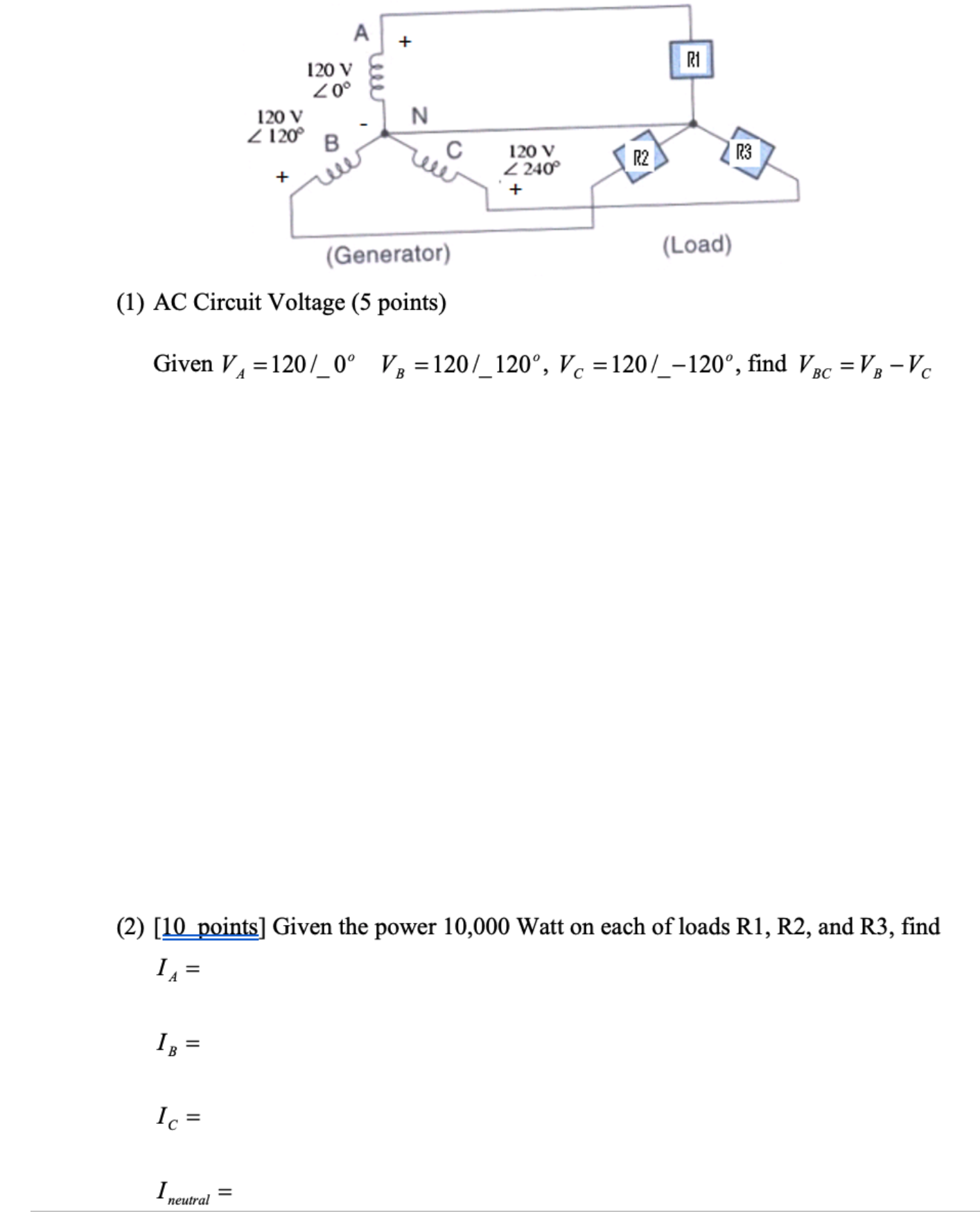 Solved (1) AC Circuit Voltage ( 5 points) Given | Chegg.com