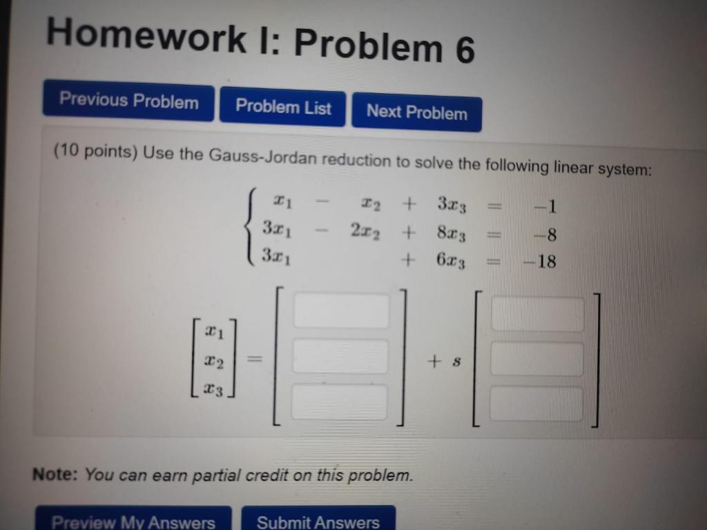 Solved (10 points) Use the Gauss-Jordan reduction to solve | Chegg.com