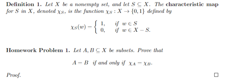Solved Definition 1. Let X be a nonempty set, and let S⊆X. | Chegg.com