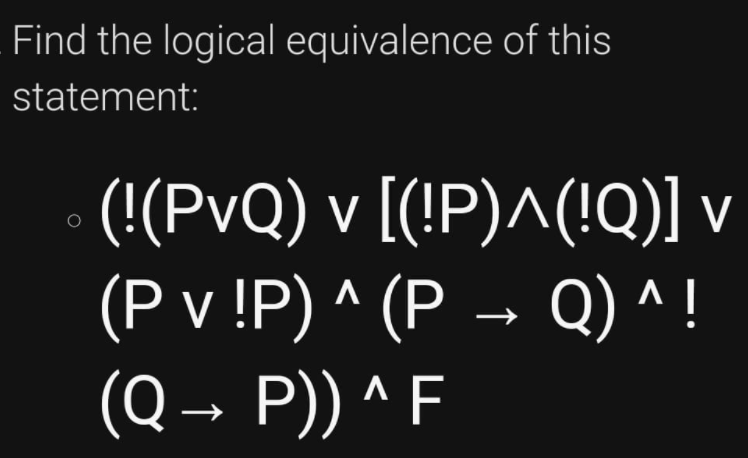 Solved Find the logical equivalence of this statement: V | Chegg.com