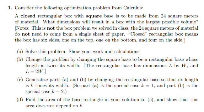 Solved 1. Consider the following optimization problem from | Chegg.com
