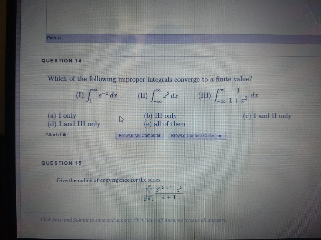 Solved Path:p QUESTION 14 Which of the following improper | Chegg.com