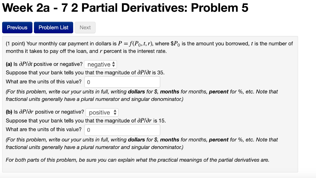 Solved Week 2a - 7 2 Partial Derivatives: Problem 5 Previous | Chegg.com