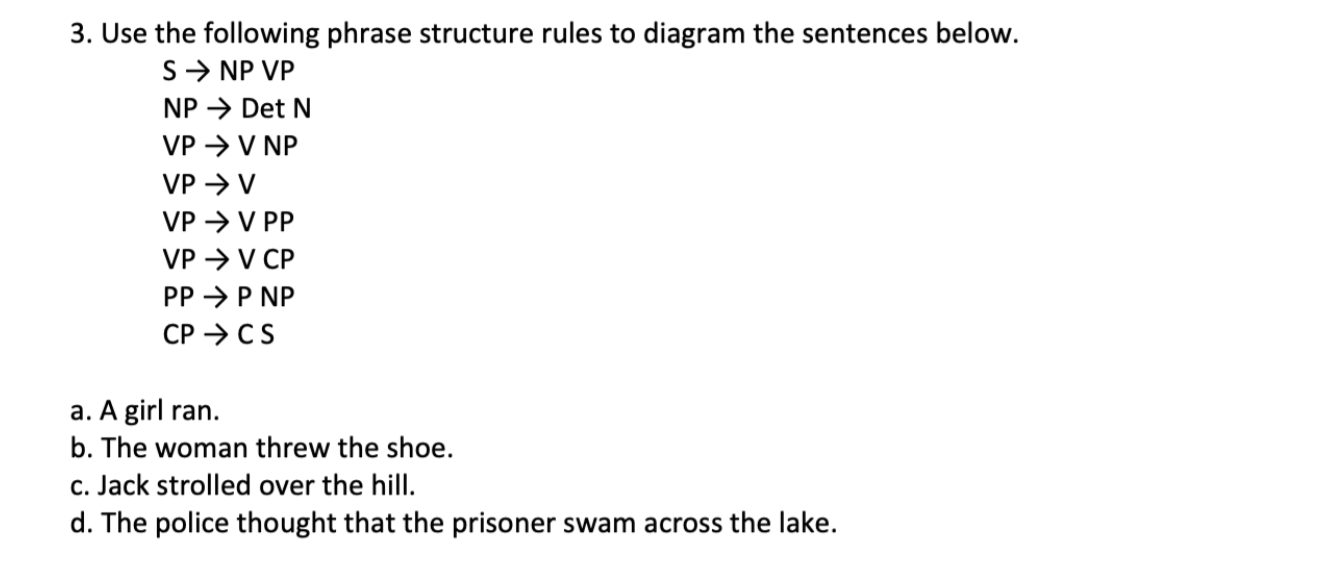 3. Use the following phrase structure rules to | Chegg.com