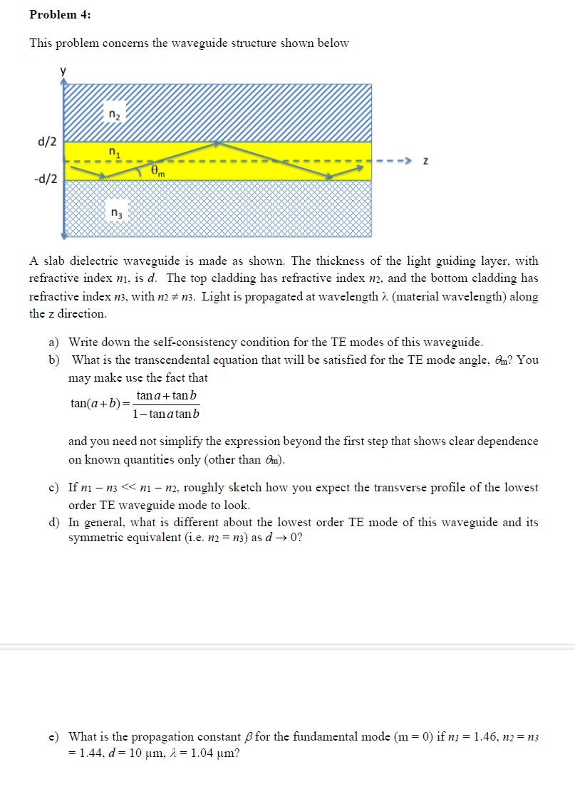 Solved Problem 4:This problem concerns the waveguide | Chegg.com