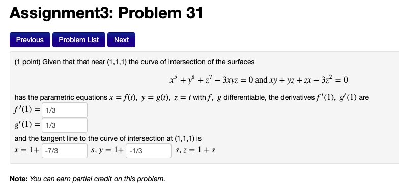 Solved Assignment3: Problem 31 PreviouS Problem List Next 1 | Chegg.com