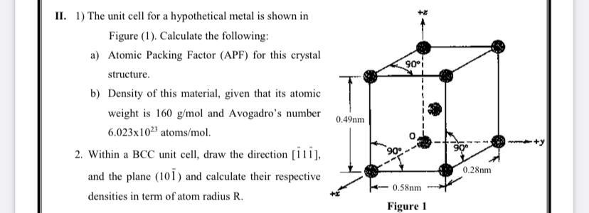 Solved 90° II. 1) The unit cell for a hypothetical metal is | Chegg.com