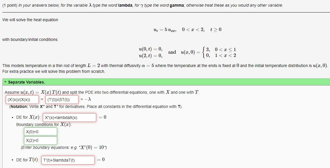 Solved (1 point) In your answers below, for the variable, | Chegg.com
