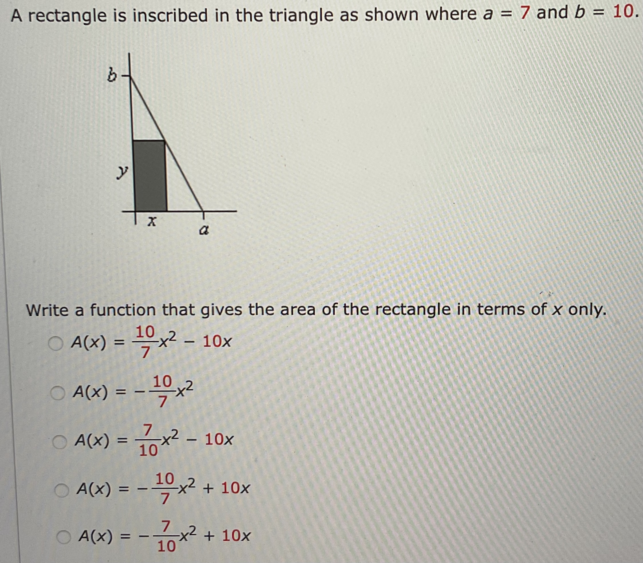 Solved A rectangle is inscribed in the triangle as shown | Chegg.com