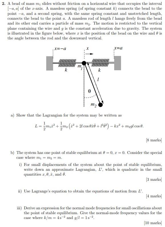 Solved 2. A bead of mass m1 slides without friction on a | Chegg.com