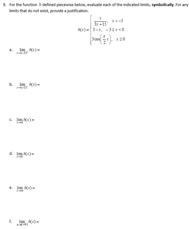 Solved 9. For the function h defined piecewise below, | Chegg.com