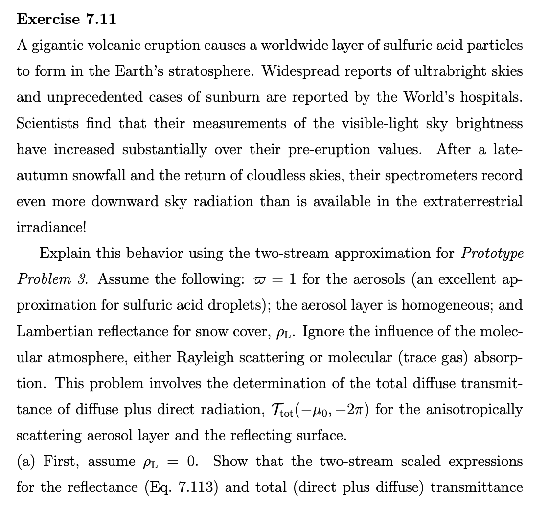 Solved Exercise 7.11 A gigantic volcanic eruption causes a | Chegg.com