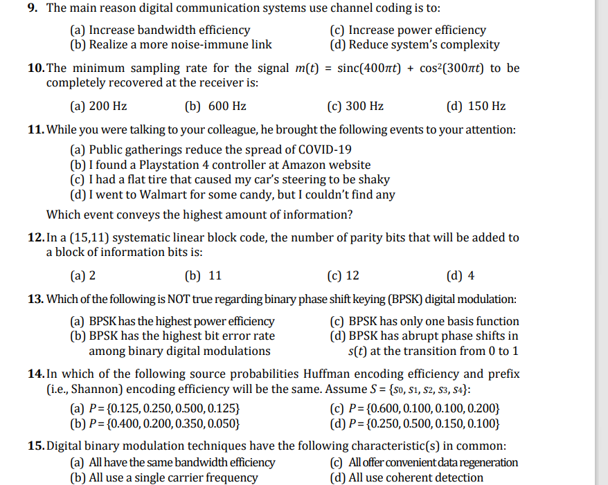 Solved 9. The main reason digital communication systems use | Chegg.com
