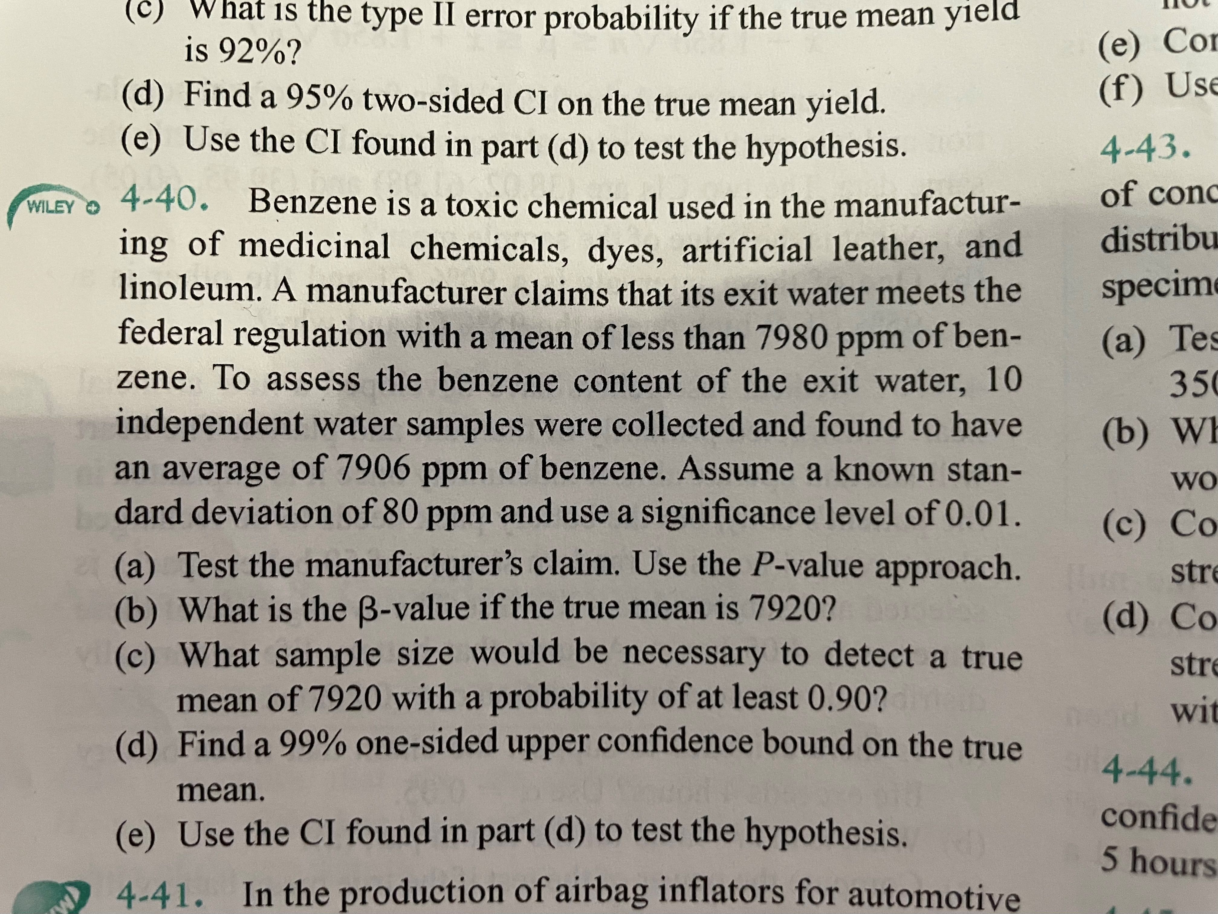 Solved (c) What is the type II error probability if the true | Chegg.com