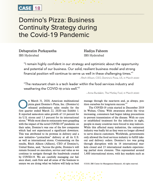 Solved Domino's Pizza: Business Continuity Strategy during | Chegg.com