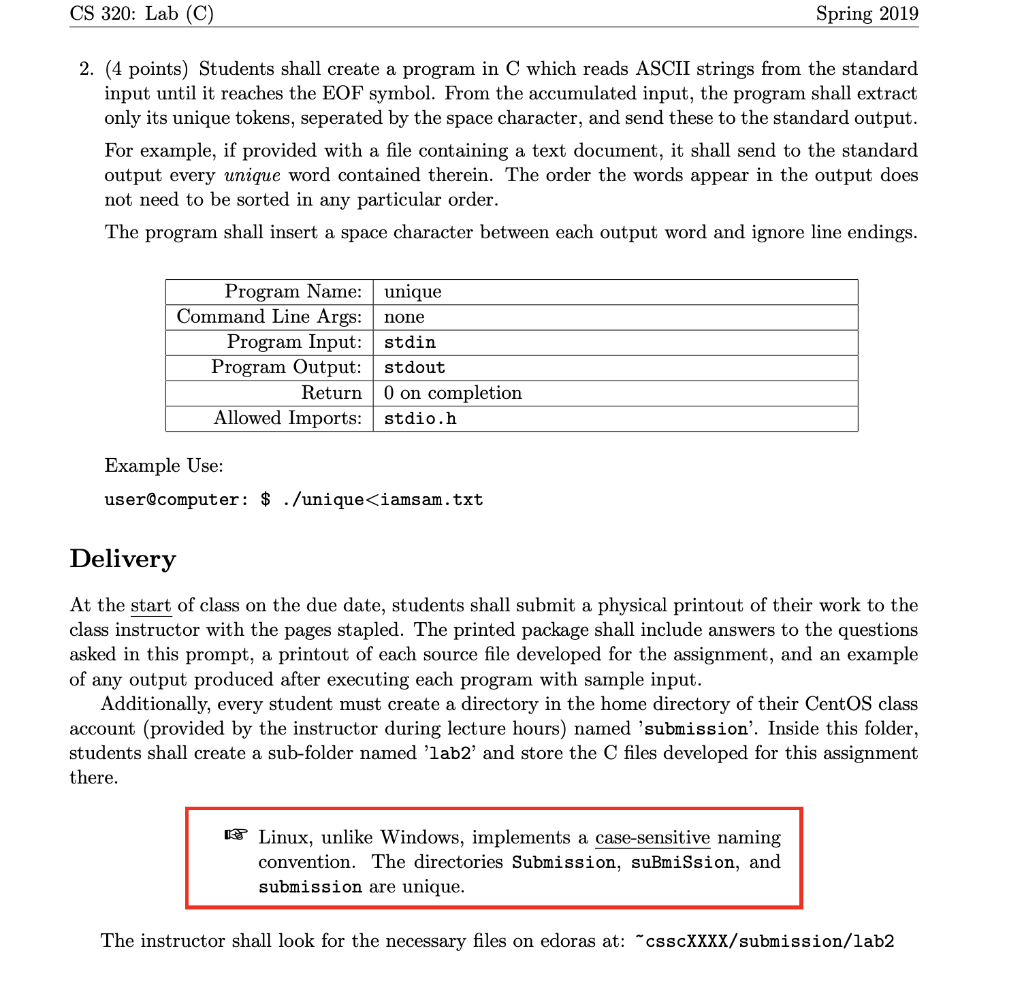 Solved CS 320: Lab (C) Spring 2019 2. (4 points) Students | Chegg.com