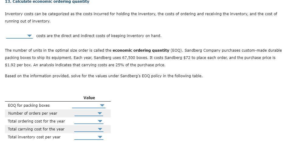 Solved calculate economic ordering Calculate economic | Chegg.com