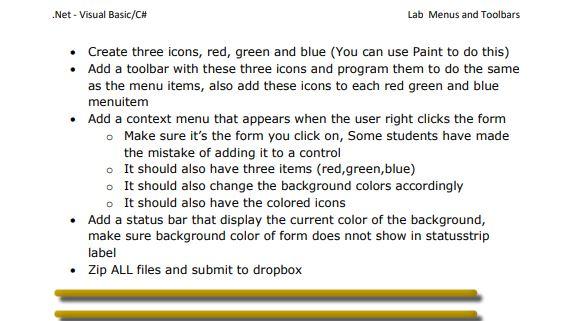 Solved .Net - Visual Basic/C# Lab Menus and Toolbars Lab - | Chegg.com