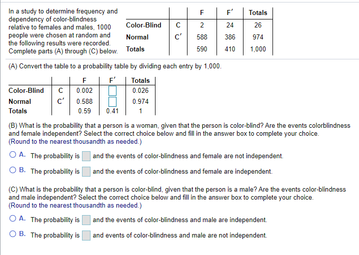 Solved In a study to determine frequency and F F' Totals | Chegg.com