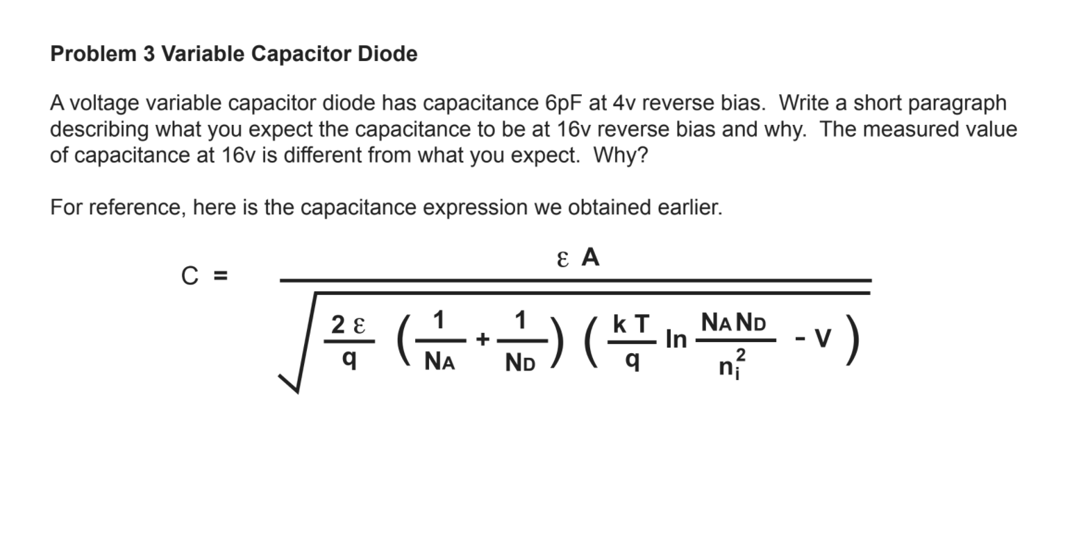 Solved Problem 3 Variable Capacitor Diode A voltage variable | Chegg.com