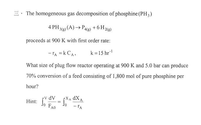 Solved The homogeneous gas decomposition of phosphine (PH3) | Chegg.com