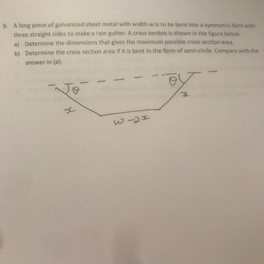 Solved A long piece of galvanized sheet metal with width w | Chegg.com